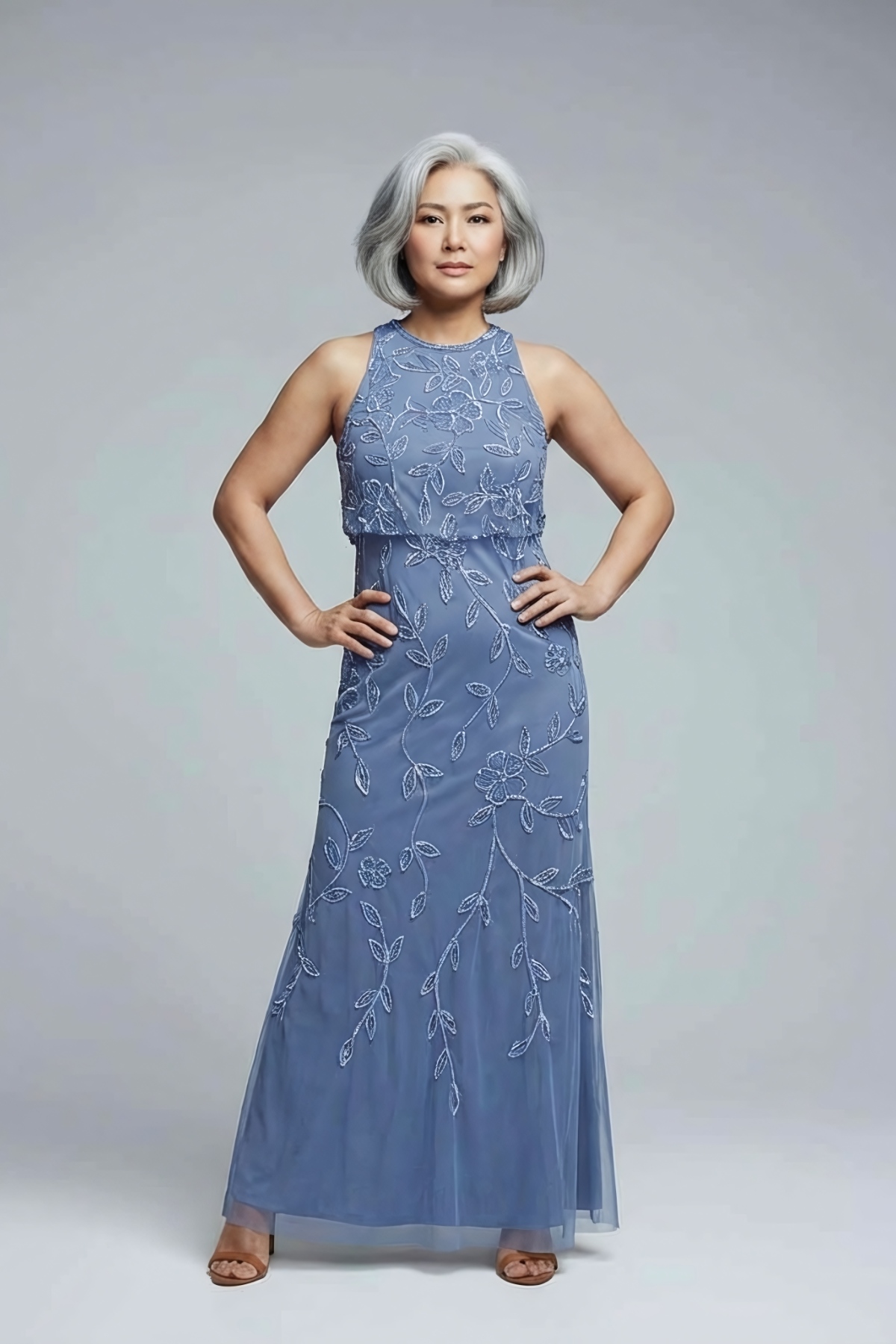 French Blue Jasmine Beaded Blouson Gown | Adrianna Papell